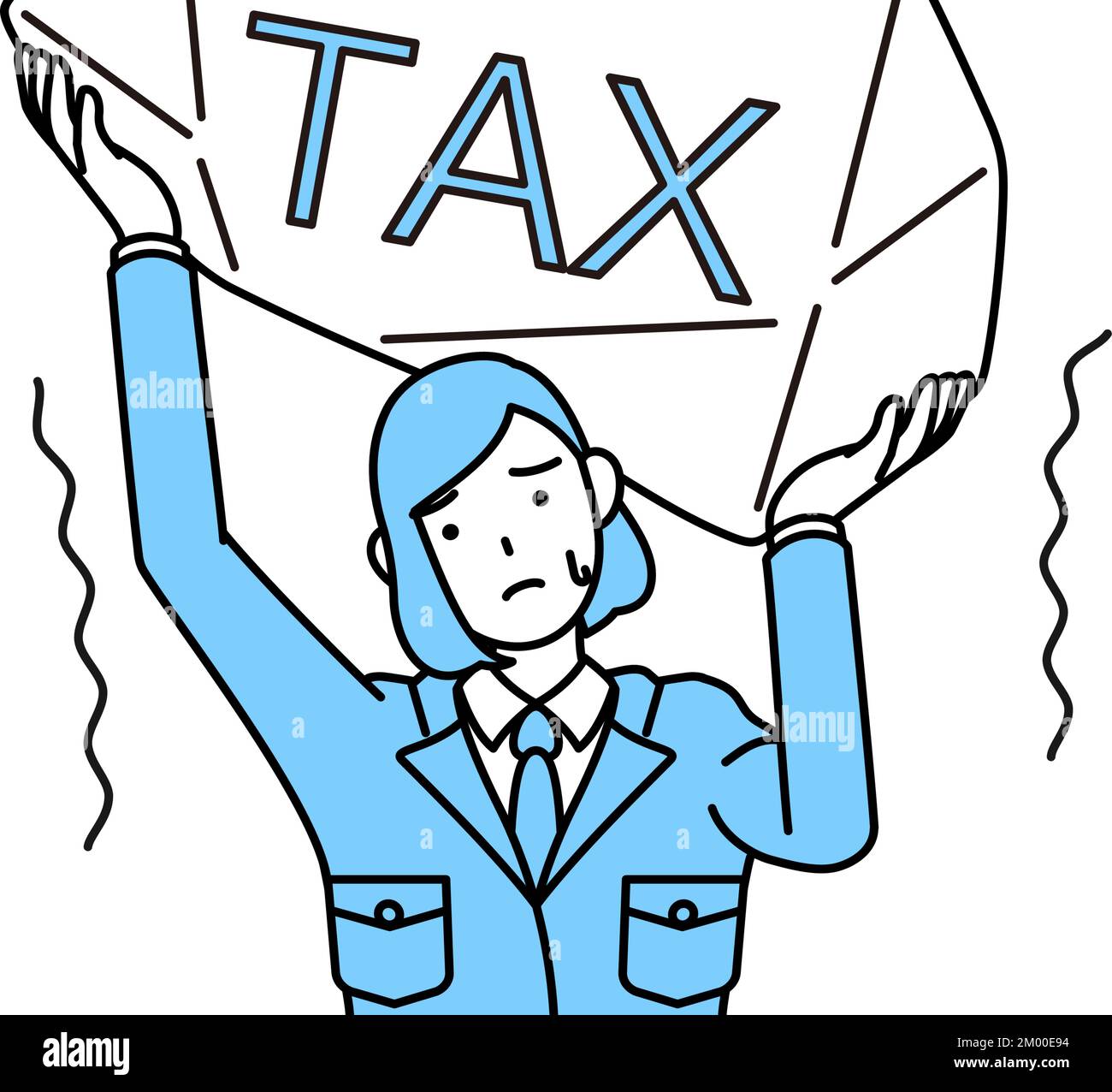 Simple line drawing illustration of a woman in work wear suffering from ...