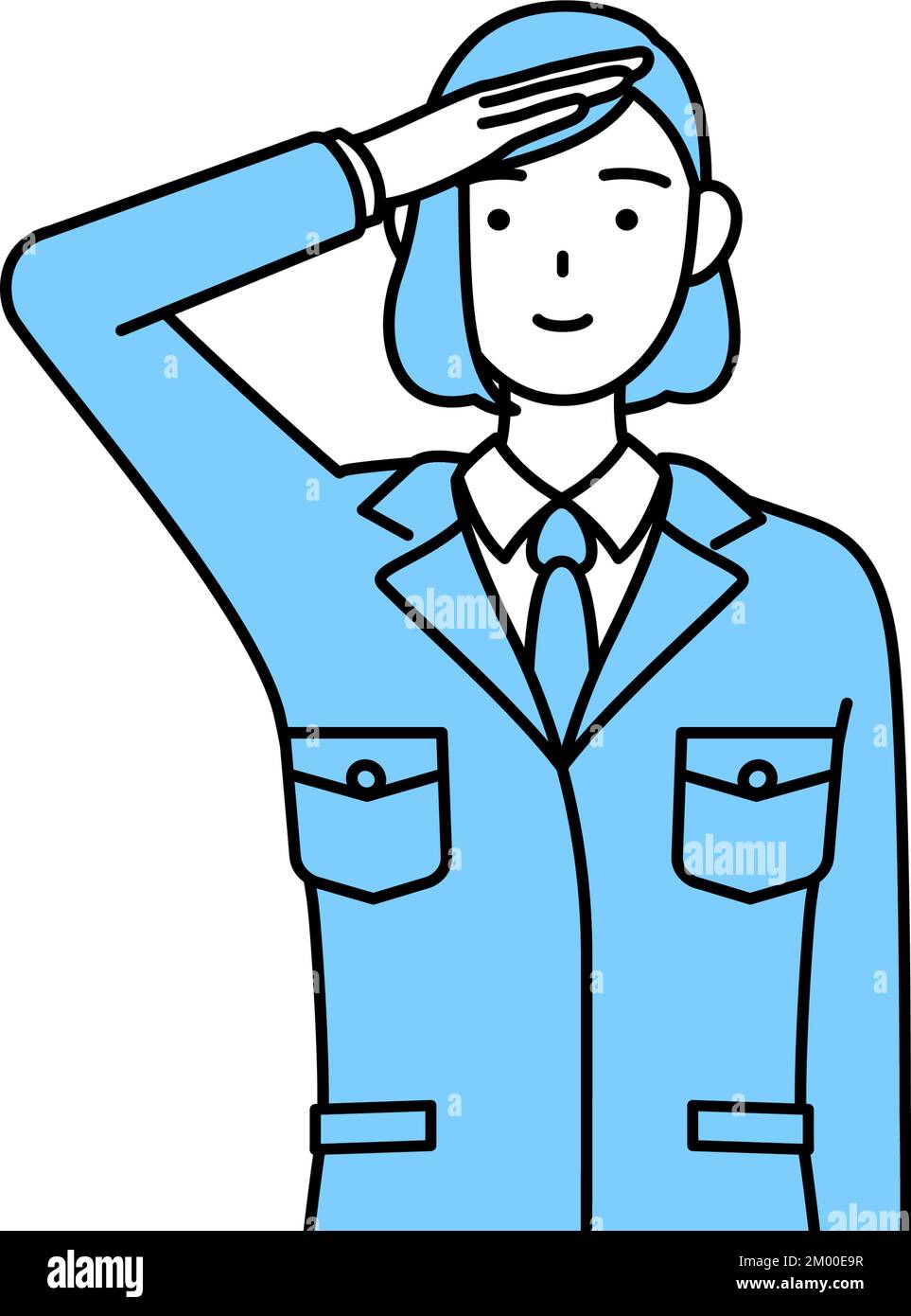 Simple line drawing illustration of a woman in work wear giving a ...