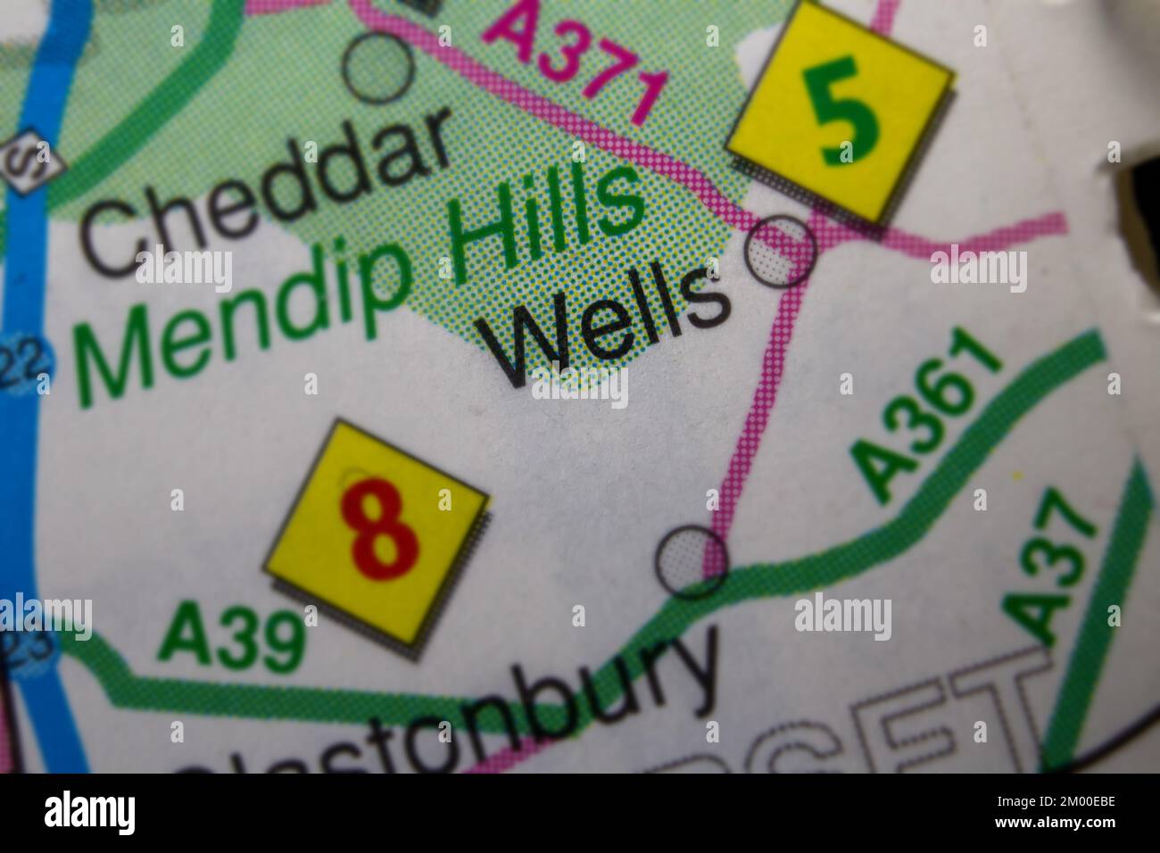 Wells, United Kingdom atlas map town name Stock Photo - Alamy