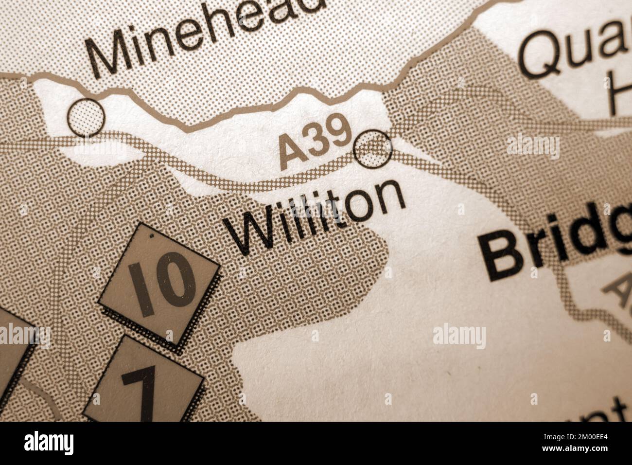 Williton, United Kingdom atlas map town name - sepia Stock Photo - Alamy