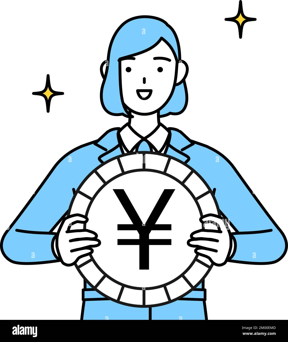 Simple line drawing illustration of a woman in work wear, an image of ...