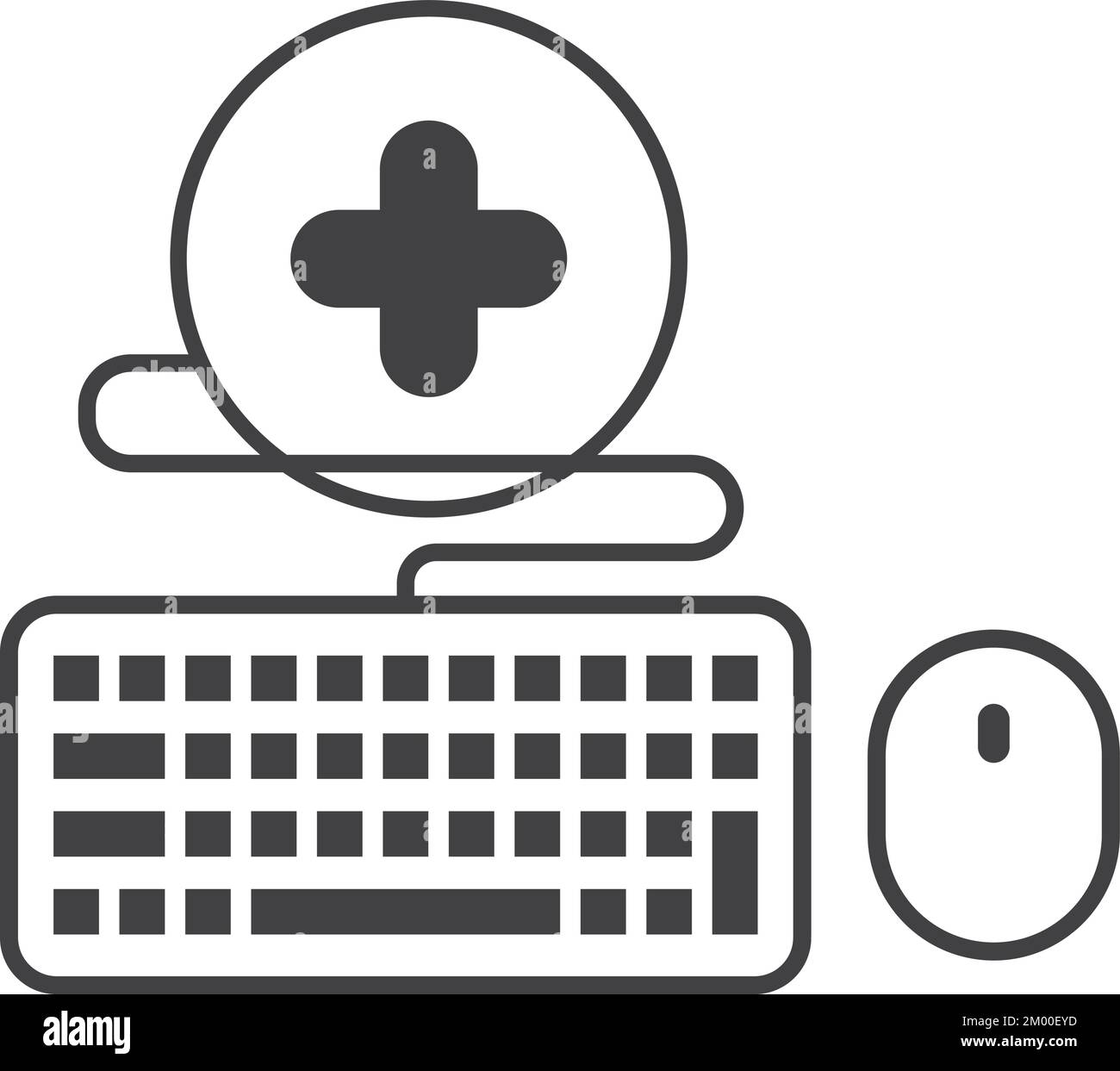 Keyboard and hospital symbols illustration in minimal style isolated on ...