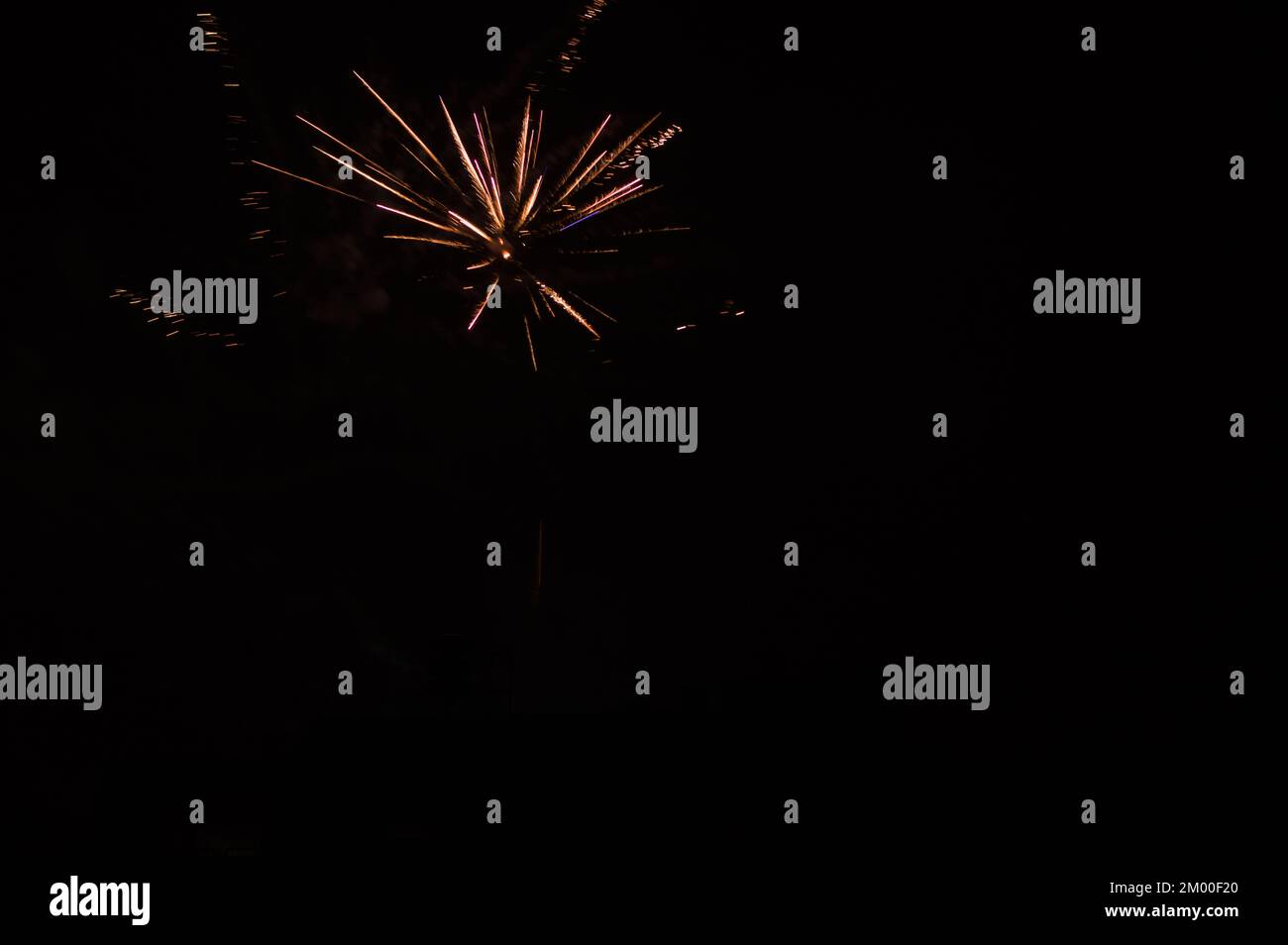 Fireworks with blue and purple colors in the sky at night during new ...