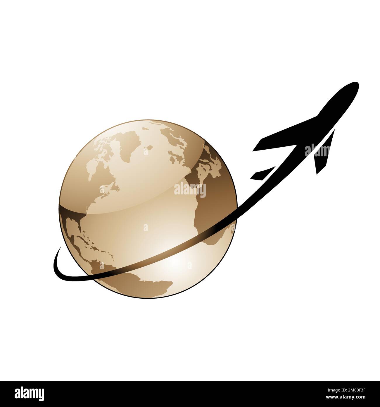 Illustration of Airplane Flying Around a Beige Glossy Globe isolated on ...