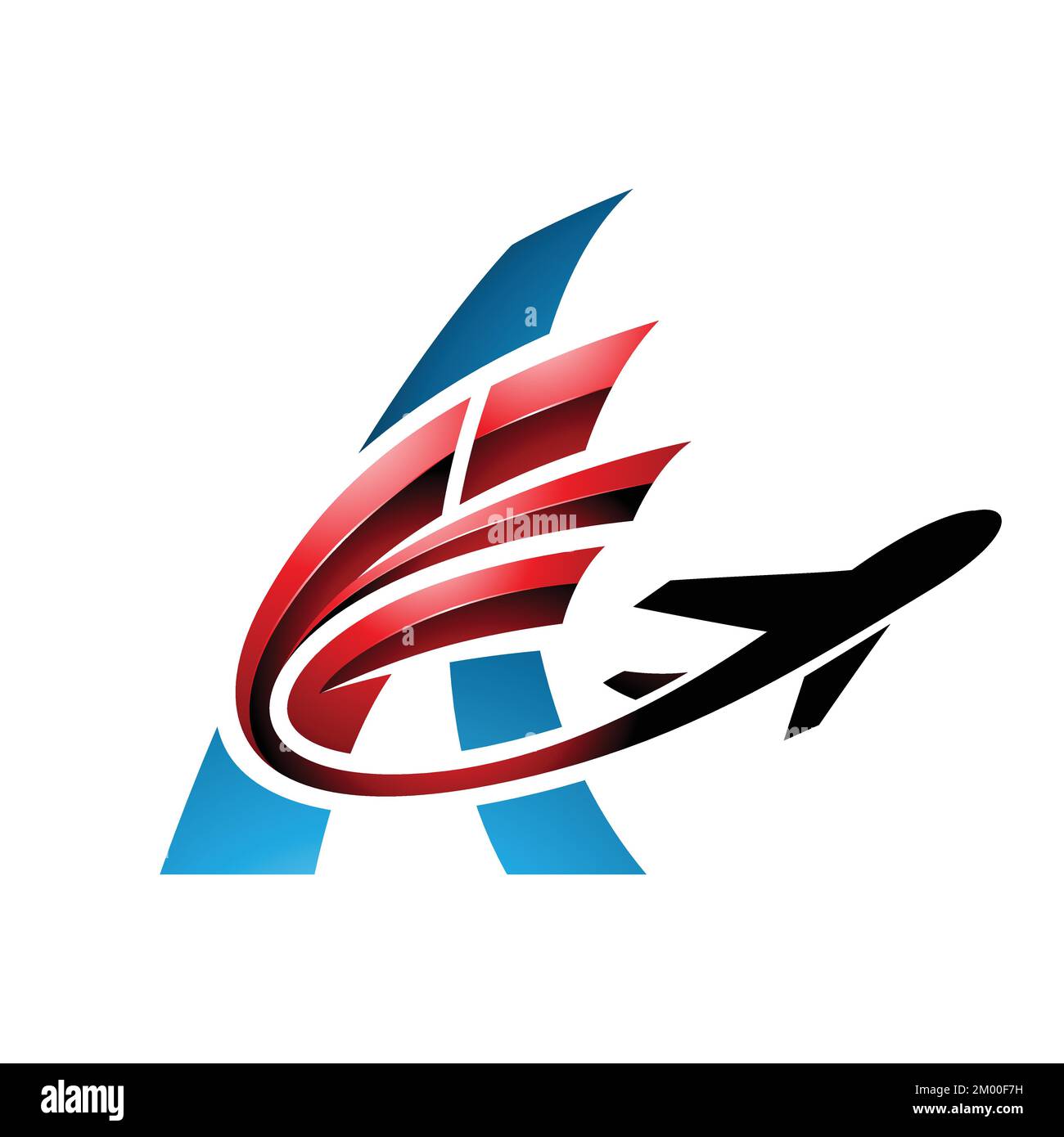 Illustration of Airplane with Red Glossy Tail Flying Over a Blue Letter ...