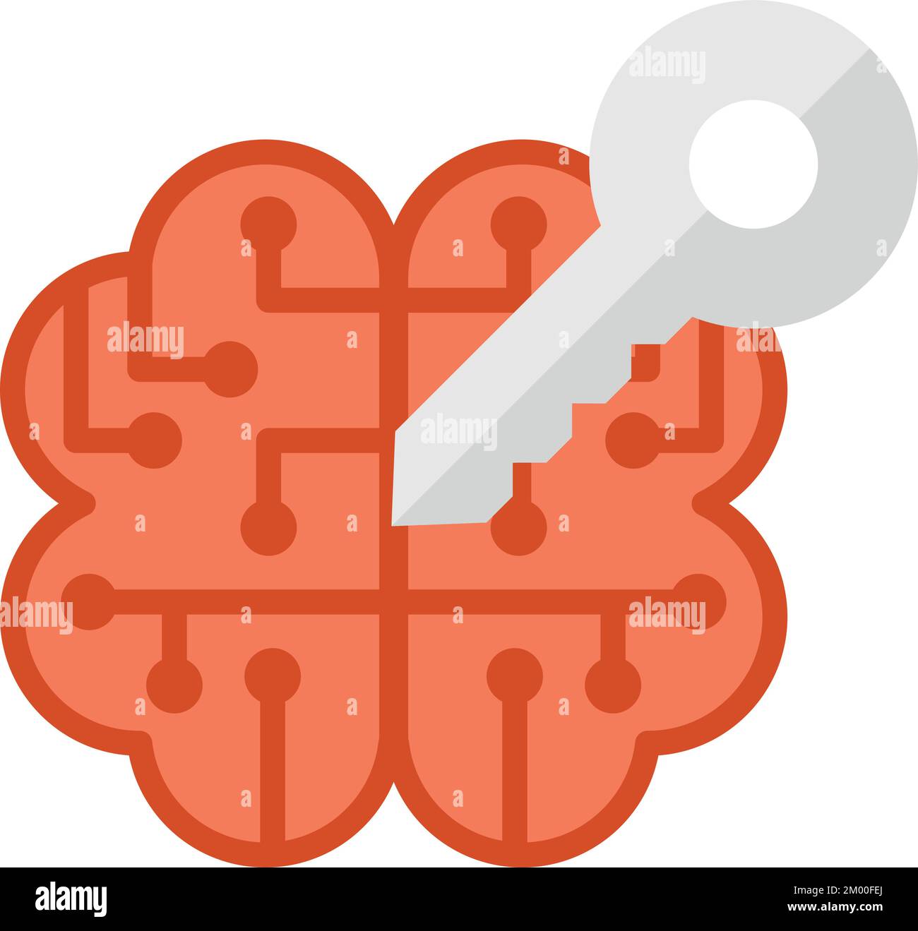brain and key illustration in minimal style isolated on background ...
