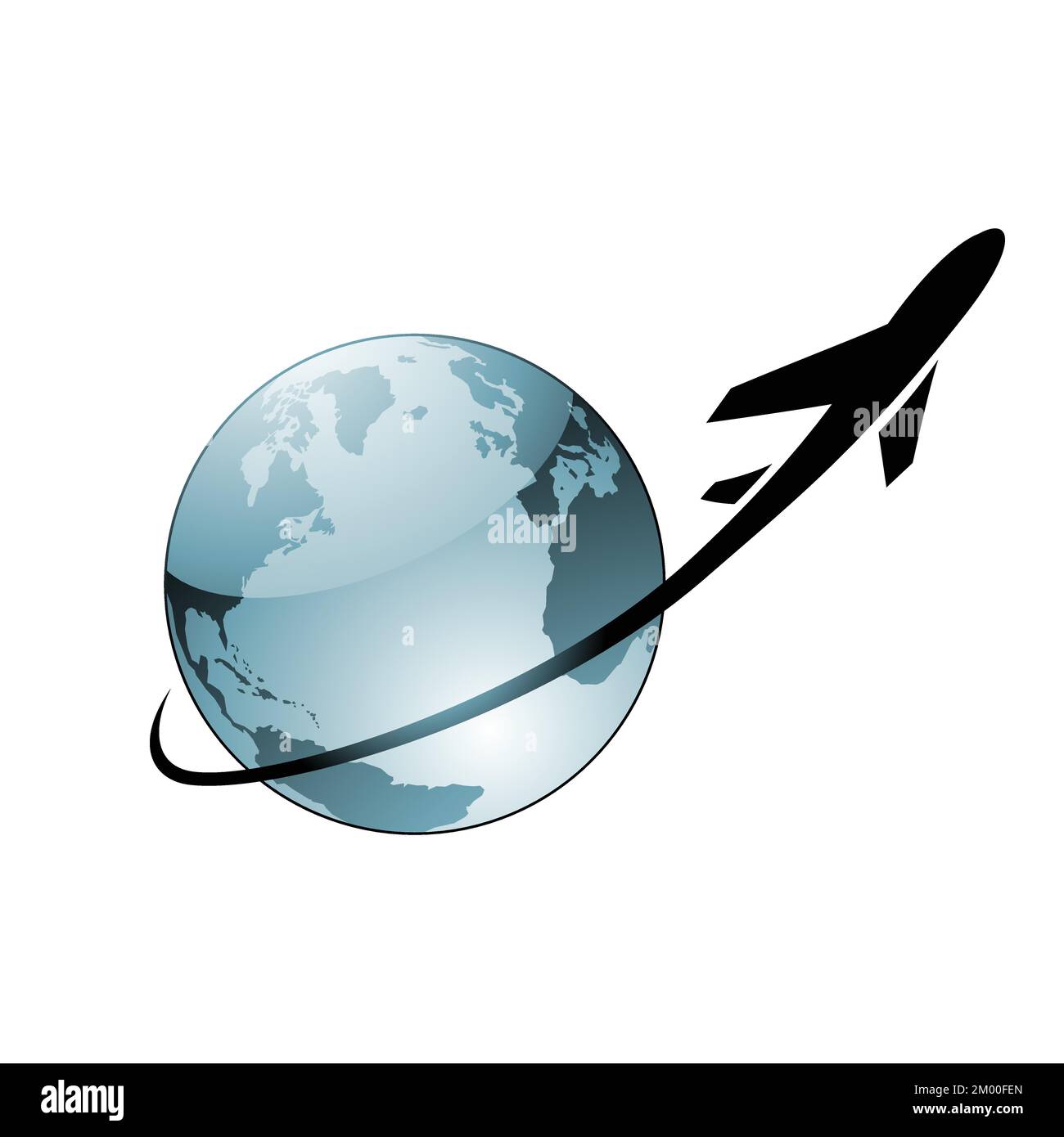 Illustration of Airplane Flying Around a Grey Glossy Globe isolated on ...