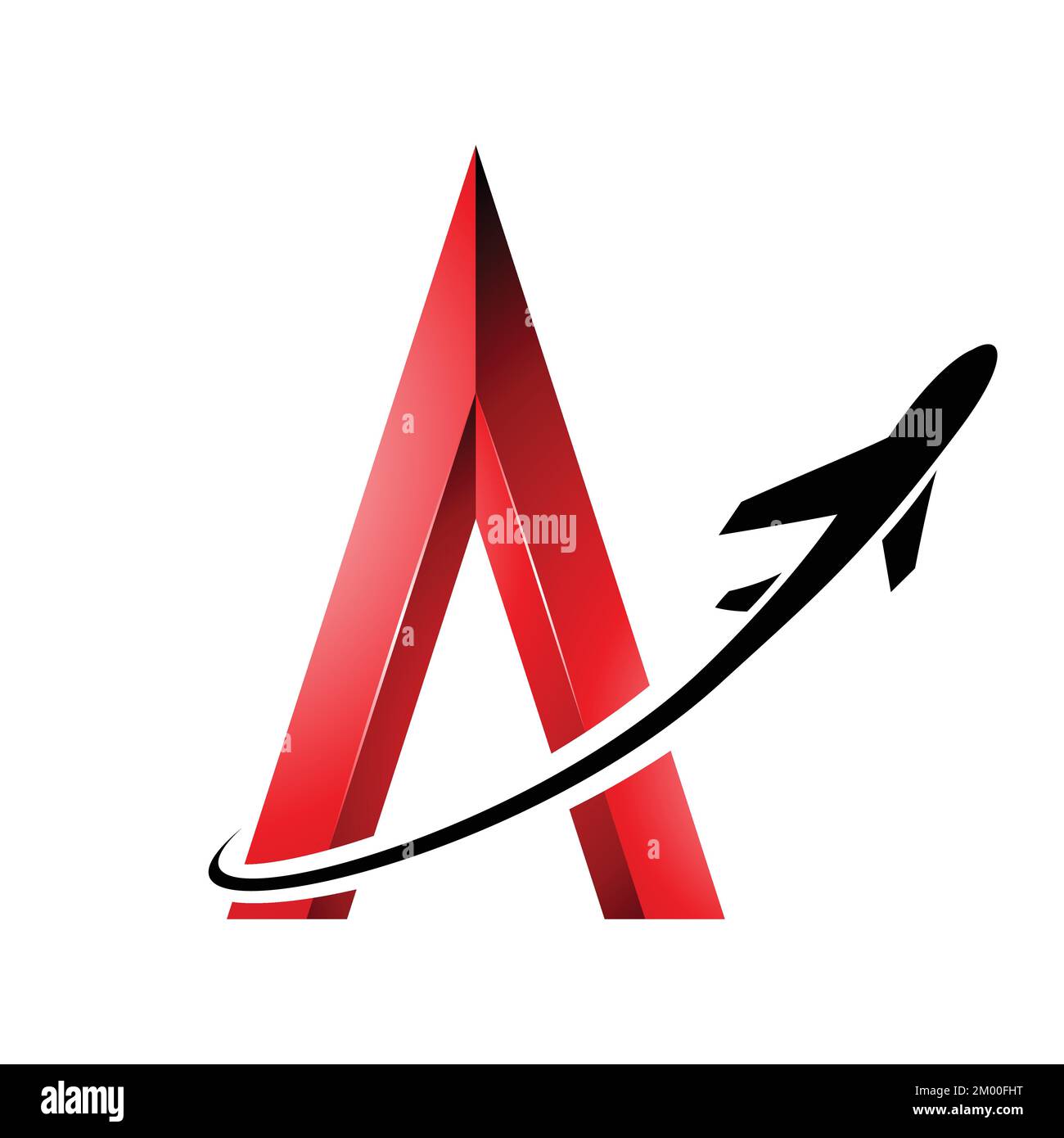 Illustration of Black Airplane Flying Around a Red Embossed Letter A ...
