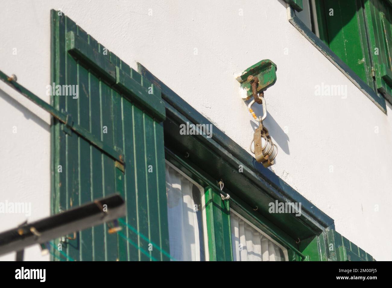 Detail of a pulley in an old fishermen's house in San Sebastian Stock ...