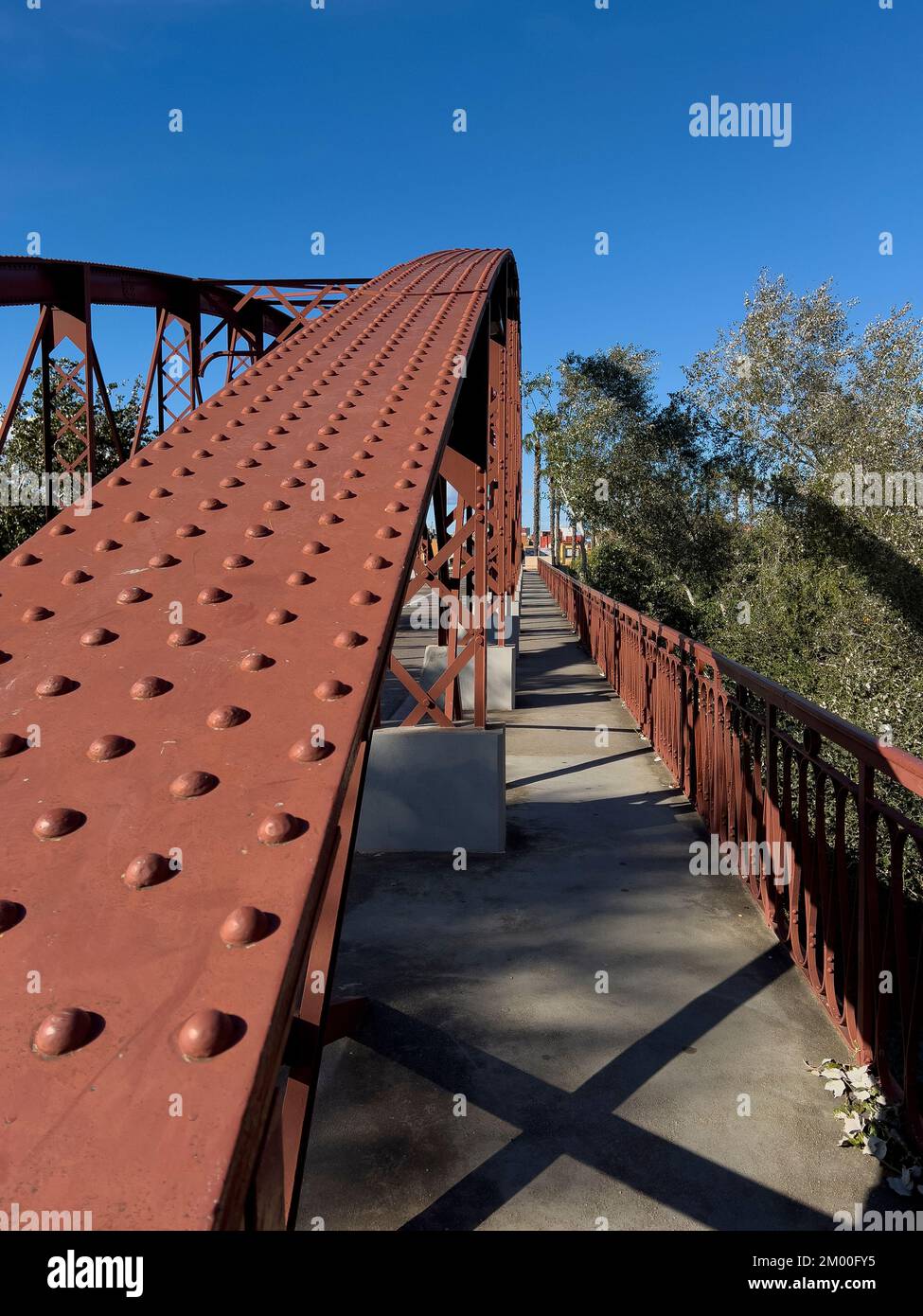 Red iron bridge, Alzira, Valencia, Spain Stock Photo - Alamy