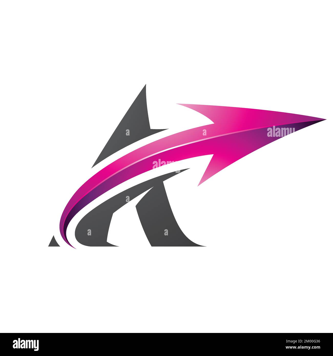 Illustration of Bold Curvy Black Letter A with a Glossy Magenta Arrow ...