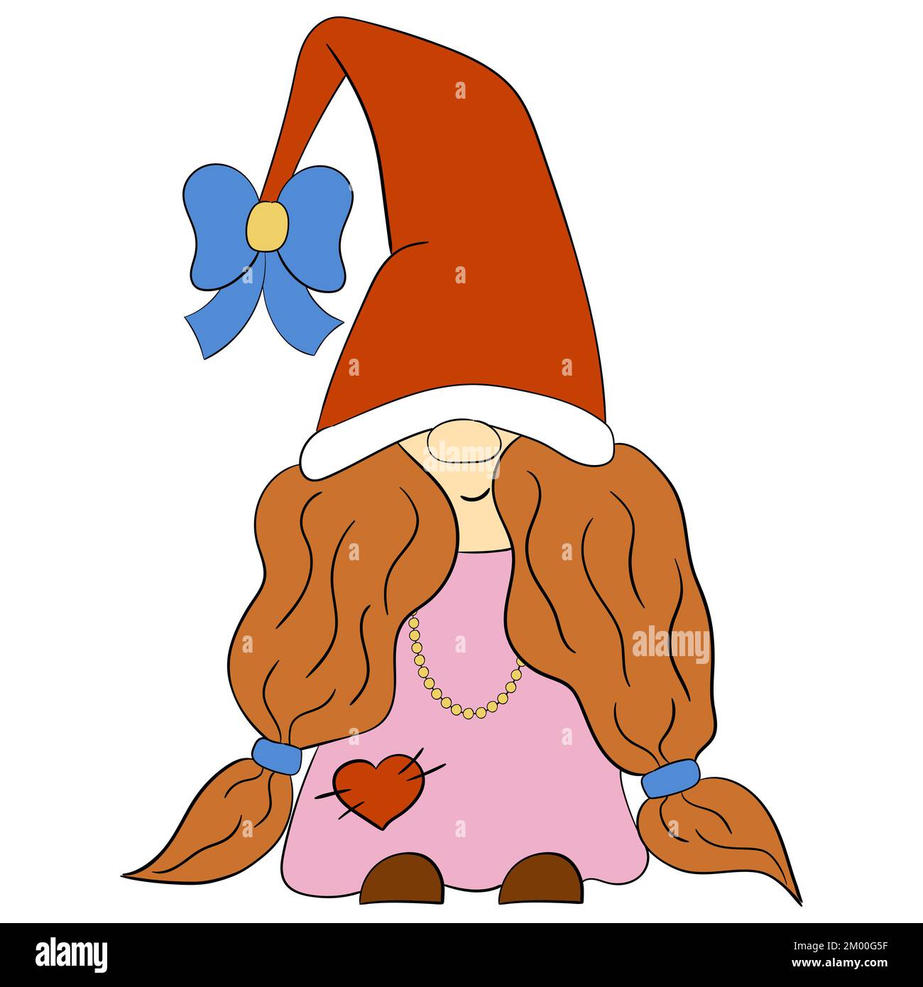 Cartoon Christmas gnome girl. Vector illustration of cute dwarfs on a ...
