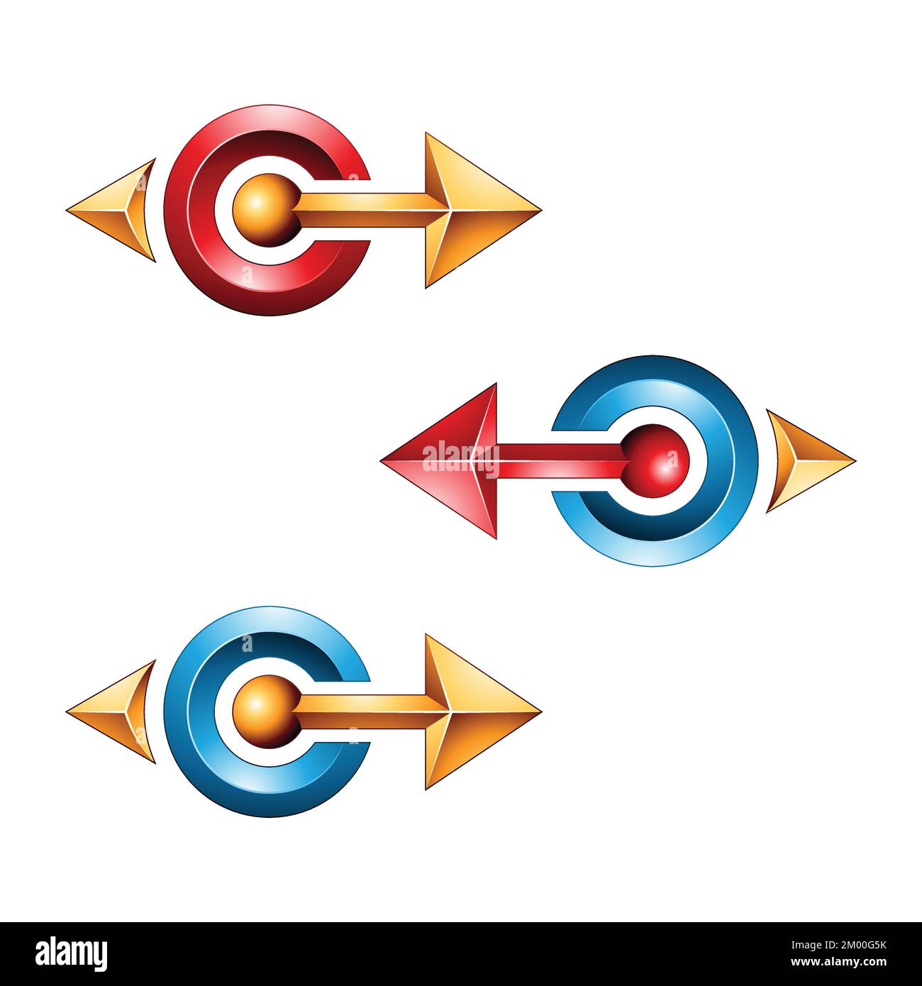 Illustration of Bold Glossy Embossed Arrows in Red Blue and Yellow ...