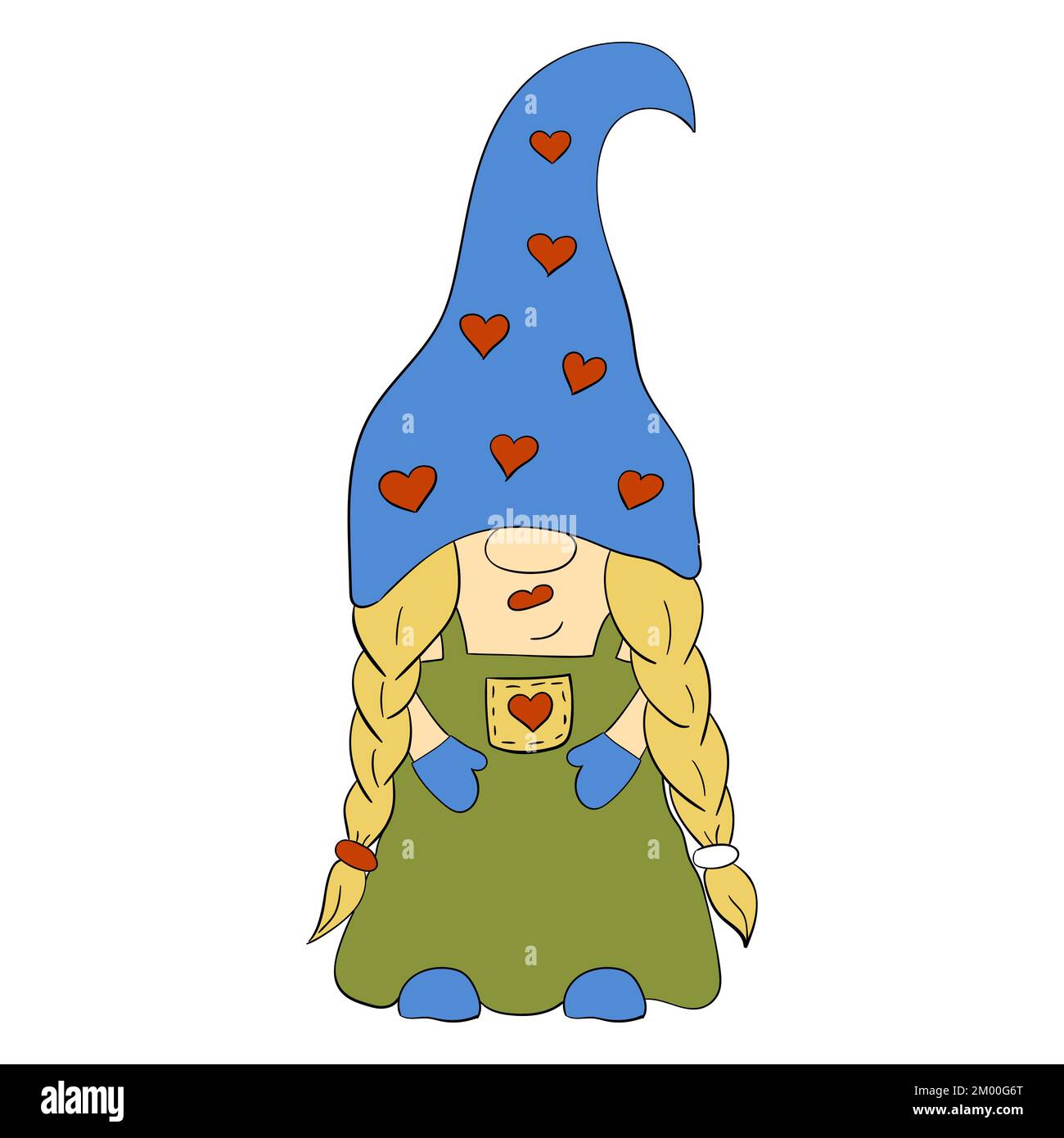 Cartoon Christmas gnome girl. Vector illustration of cute dwarfs on a ...