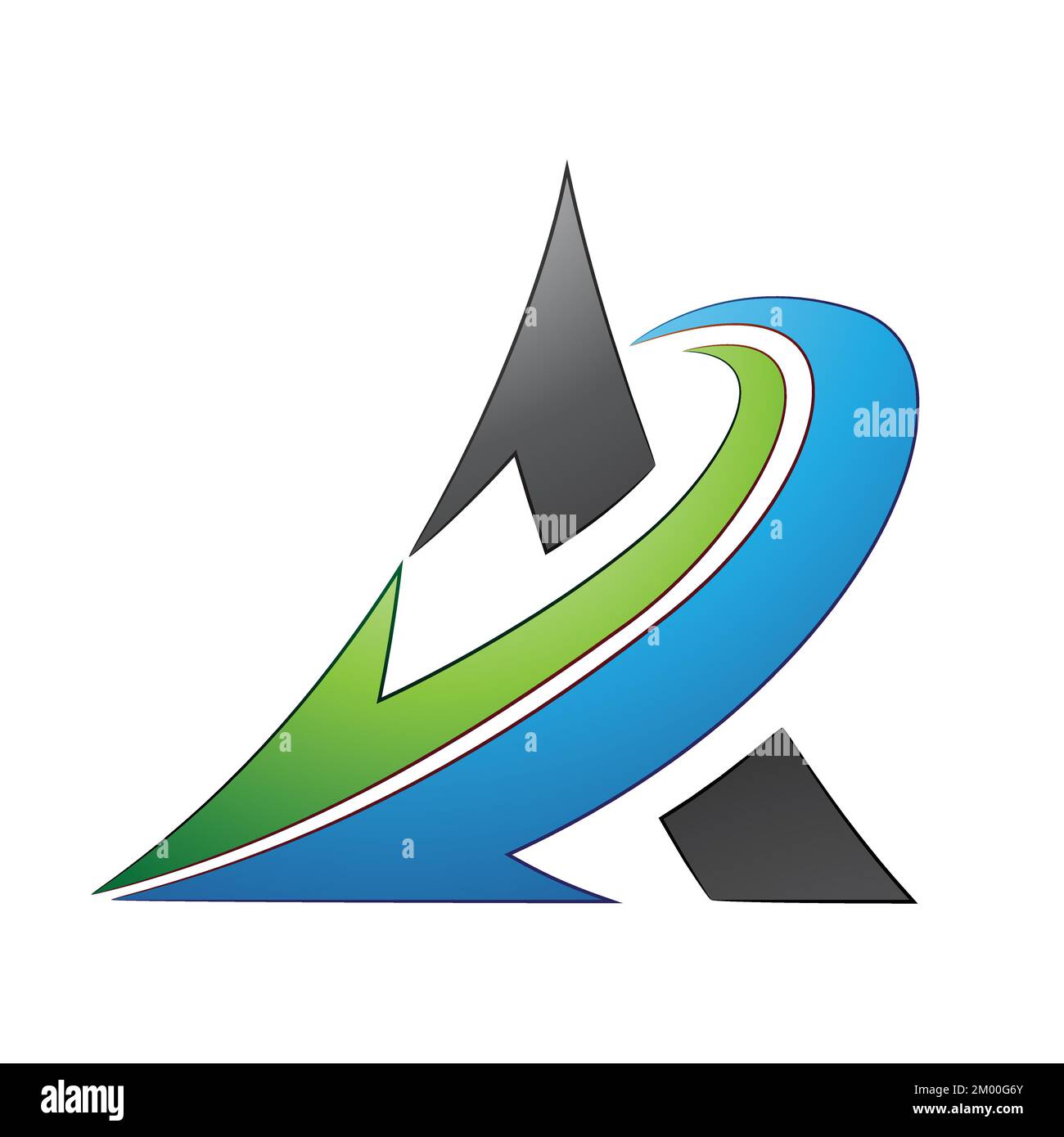 Illustration of Curved Black Triangle with a Green and Blue Arrow ...