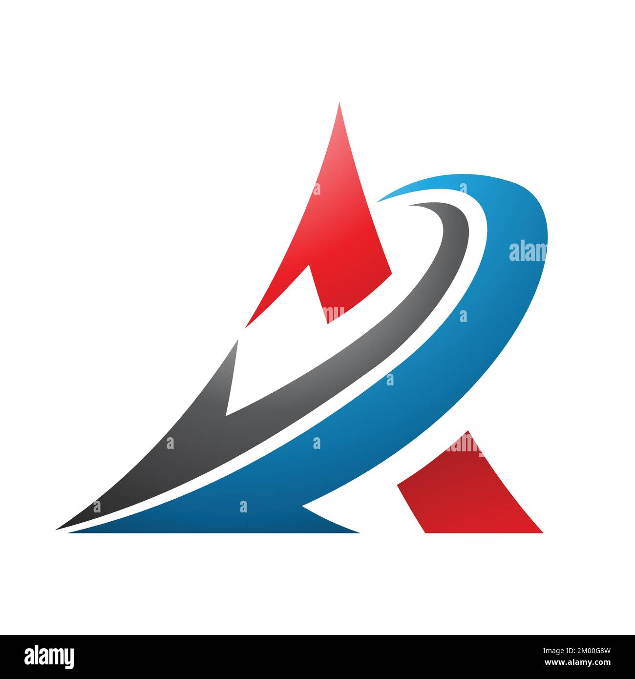 Illustration of Curved Red Triangle with a Black and Blue Arrow ...