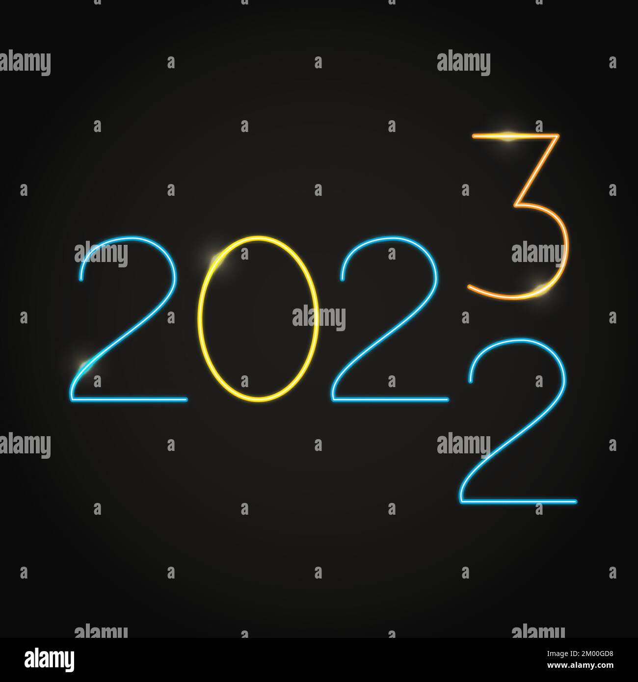 New Year 2022-2023 neon banner. Bright shining numbers changing. Vector ...