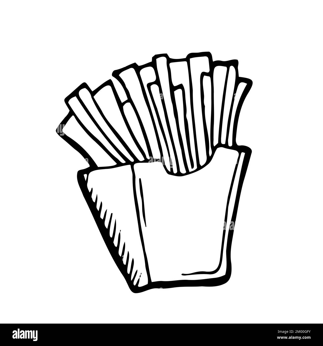 Doodle French fries potato stick. Line sketch of fries. Isolated vector ...