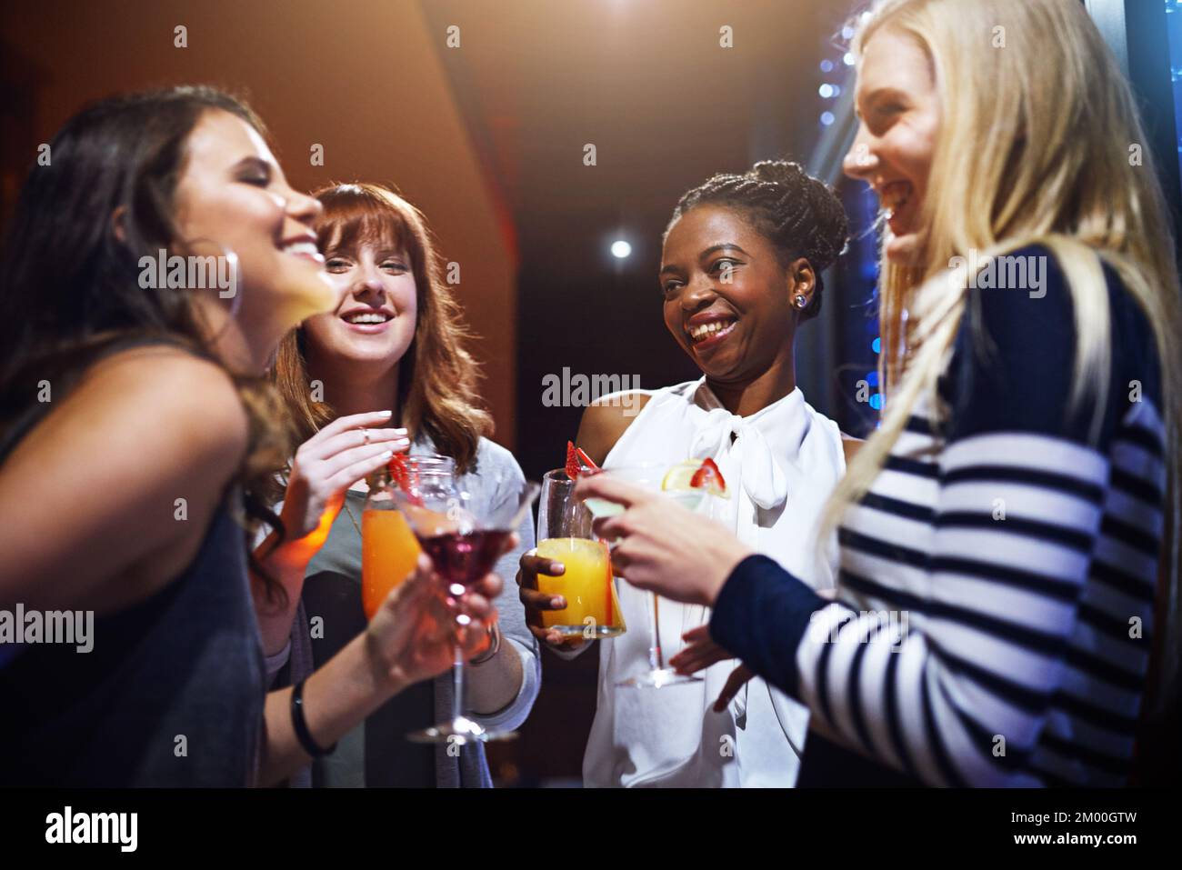 Club drinks, night and women at a party, happy hour and social ...