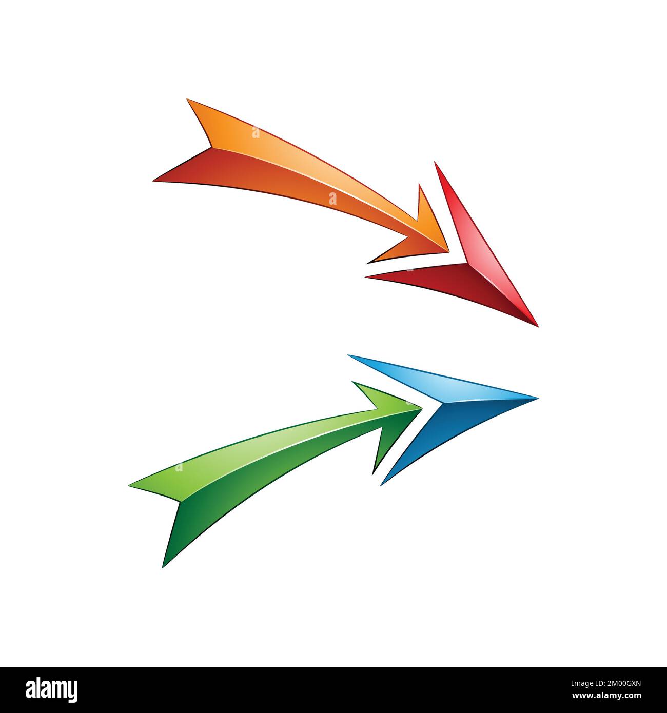 Illustration of Side Facing Orange and Green Arrows isolated on a White ...