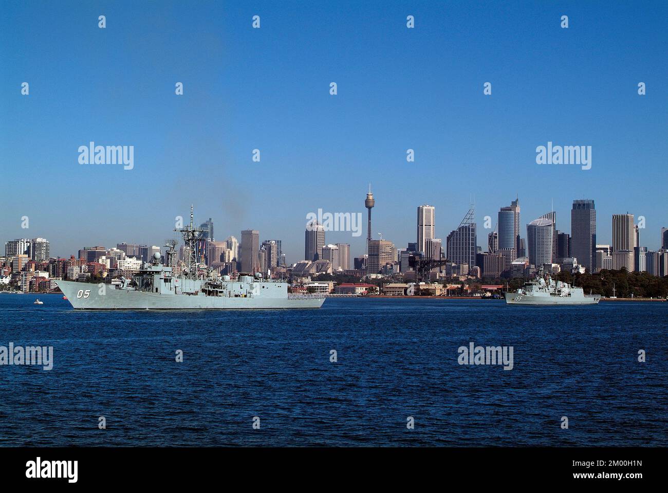 Sydney, NSW, Australia - May 10, 2010: War ship HMAS Melbourne and HMAS ...