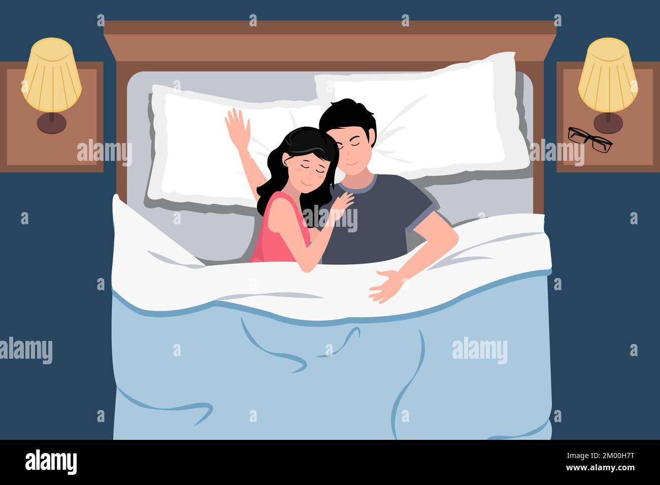 Couple lying in bed sleeping Stock Vector Images - Alamy