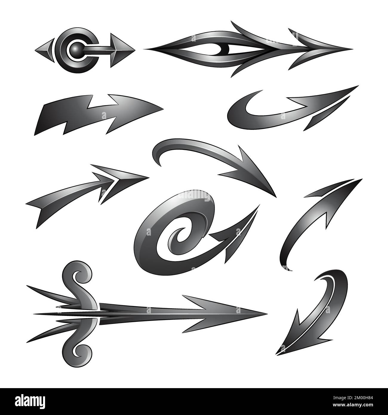 Illustration of Various Shaped Curvy Grey Arrows isolated on a White ...