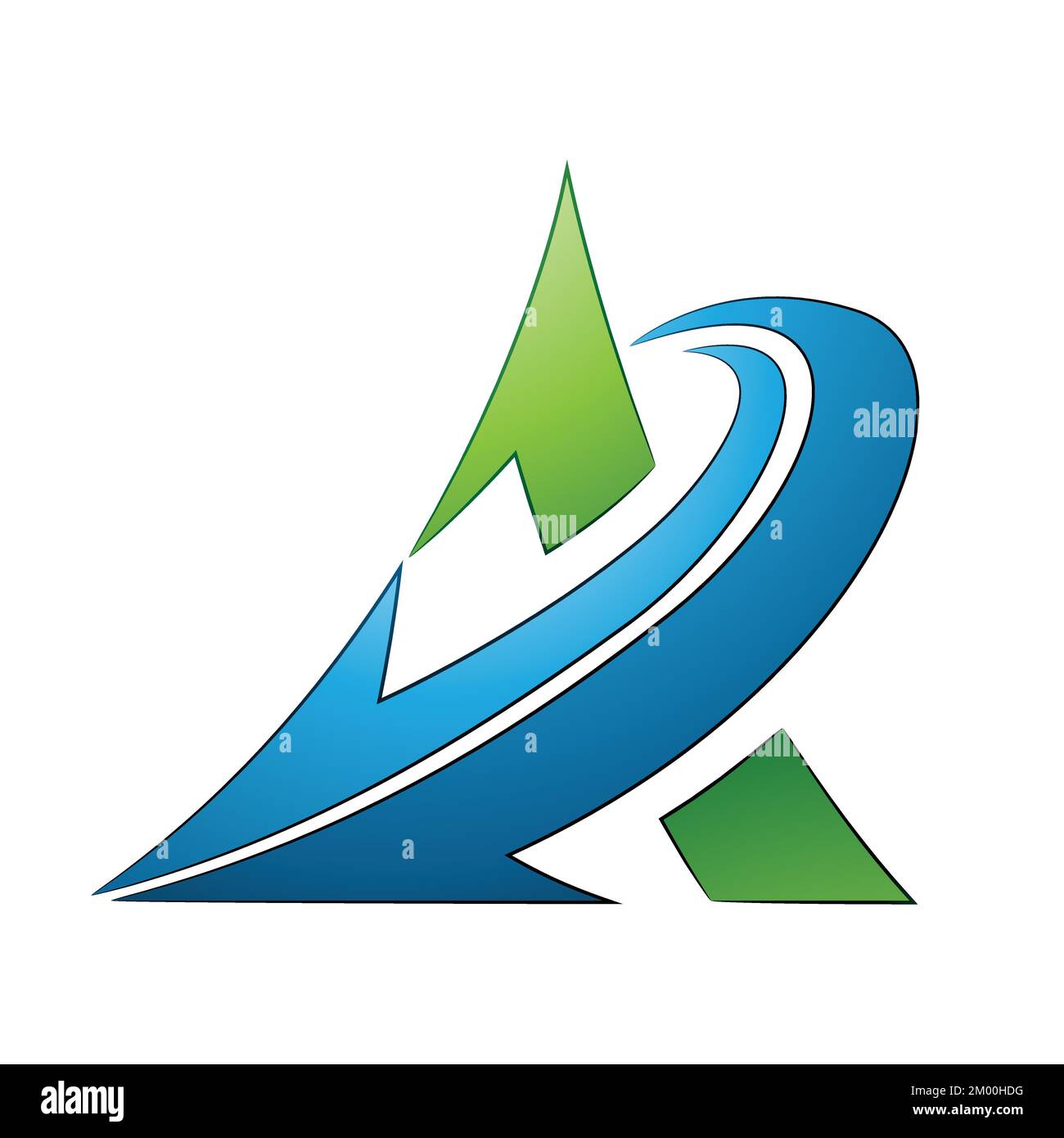 Illustration of Curved Green Triangle with a Blue Arrow isolated on a ...