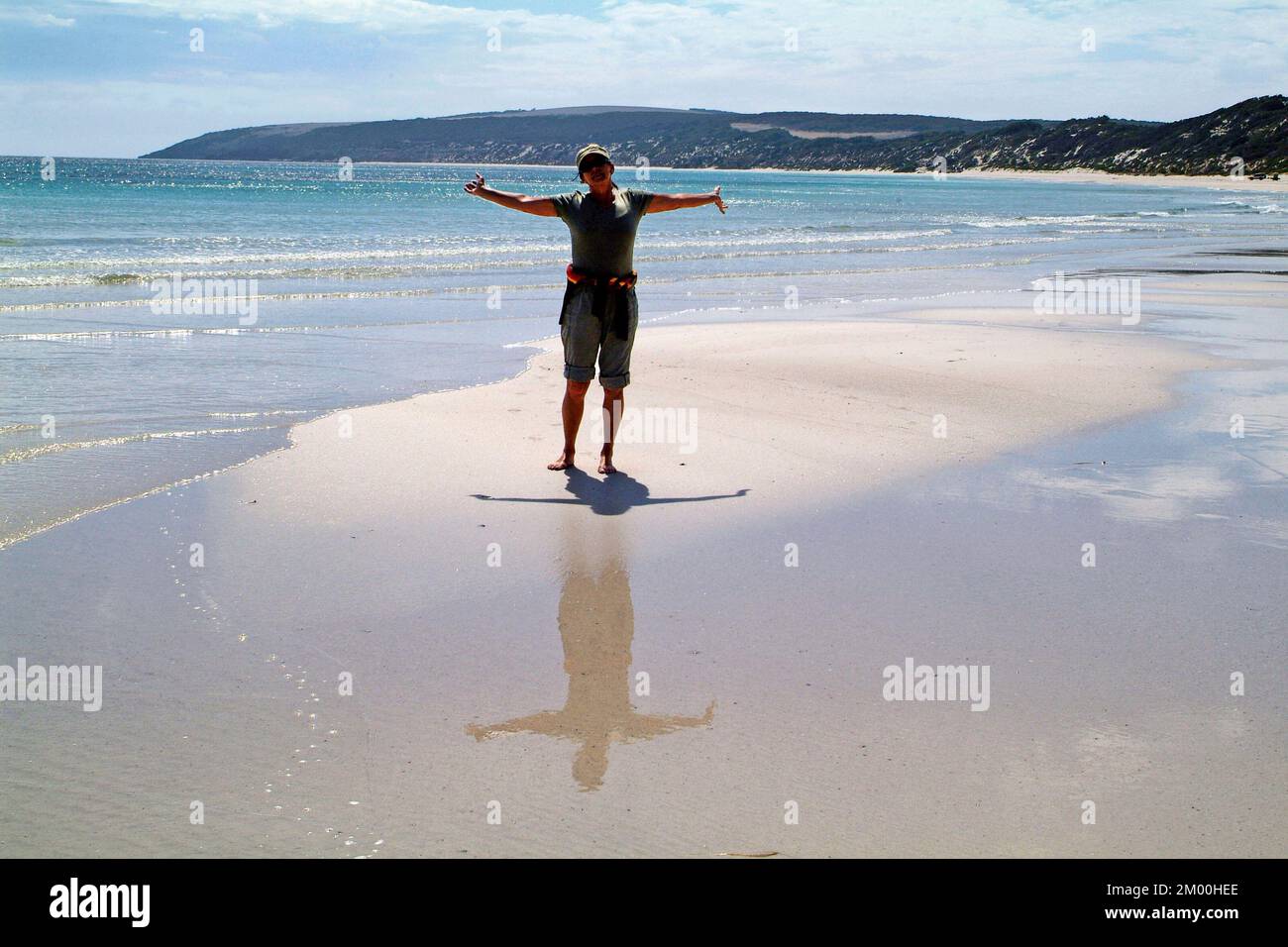 Australia, woman on sandy beack of Emu Bay on Kangaroo Island Stock ...