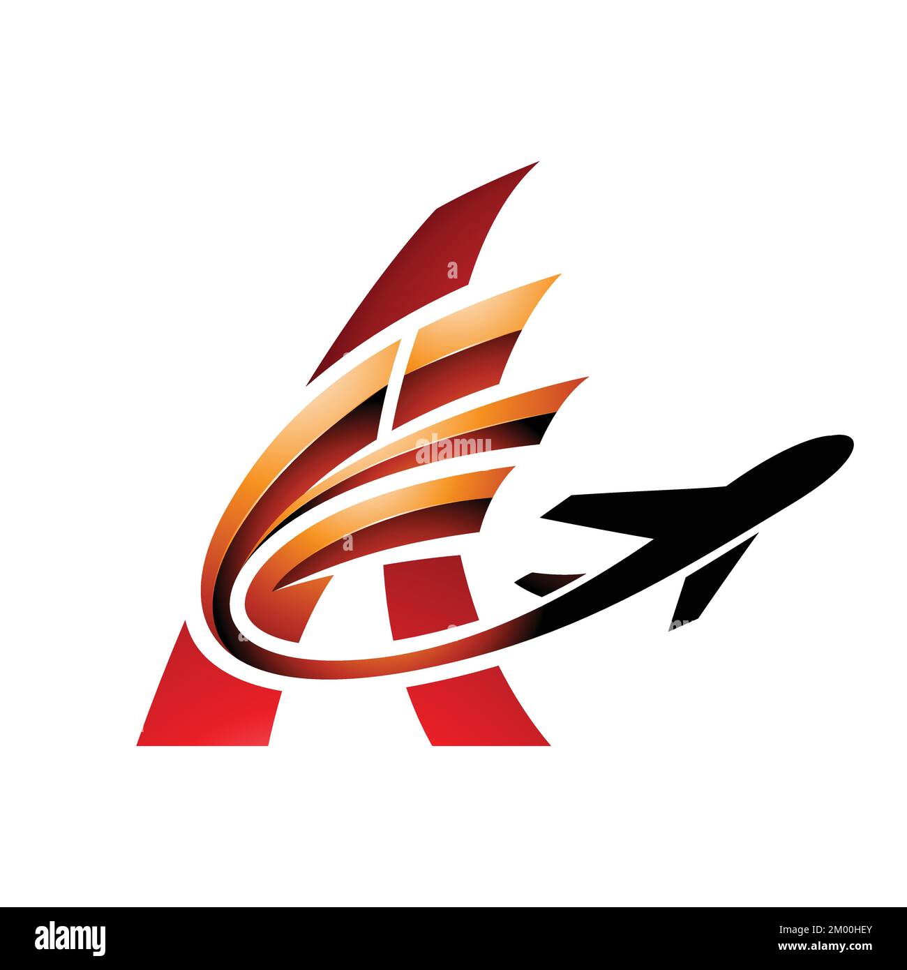 Illustration of Airplane with Glossy Tail Flying Over a Red Letter A ...