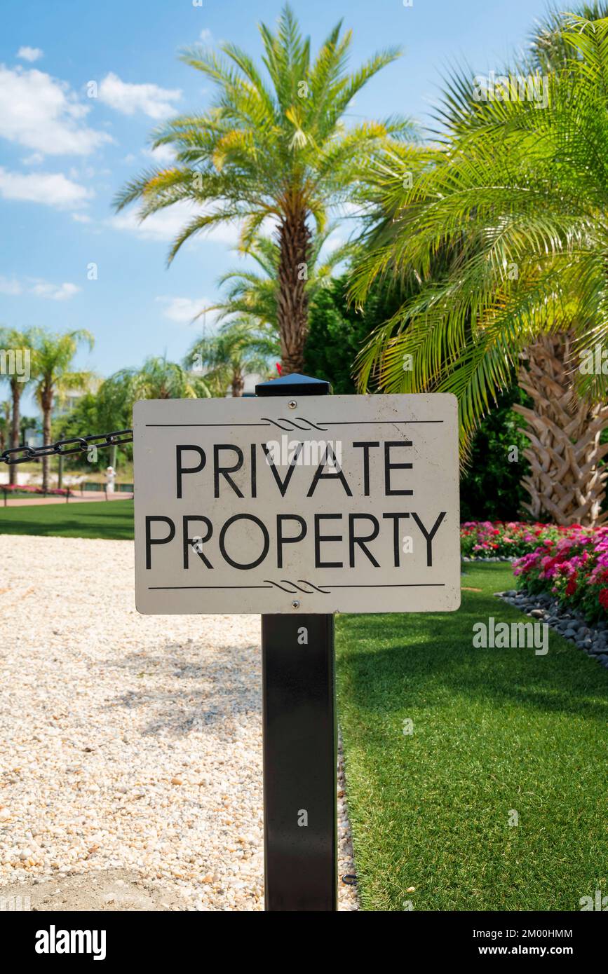Destin, Florida- Sign on a post with Private Property outdoors. Signage ...