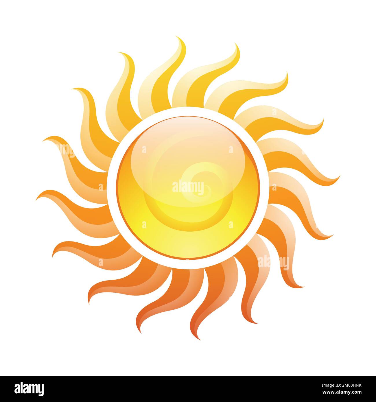 Illustration of Curvy Glossy Yellow Spiral Sun Icon with Wavy Sun Rays ...