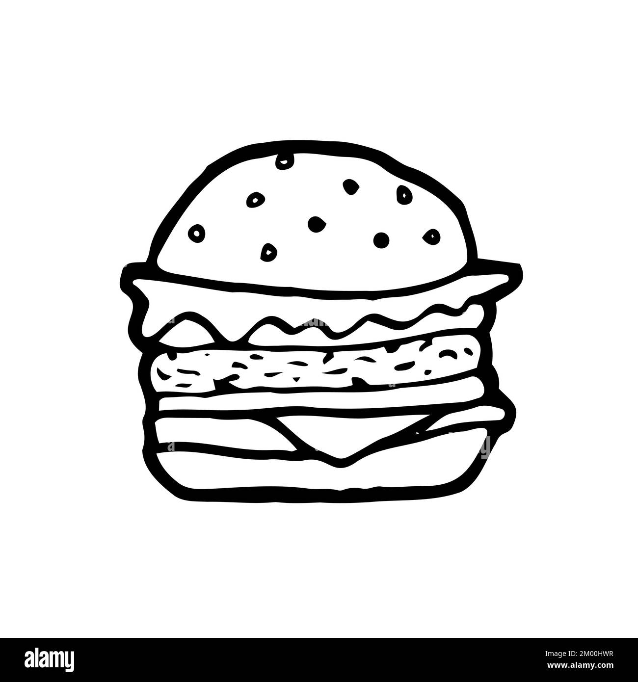 Doodle burger Icon. Vector sketch of hamburger. Isolated vector Stock ...
