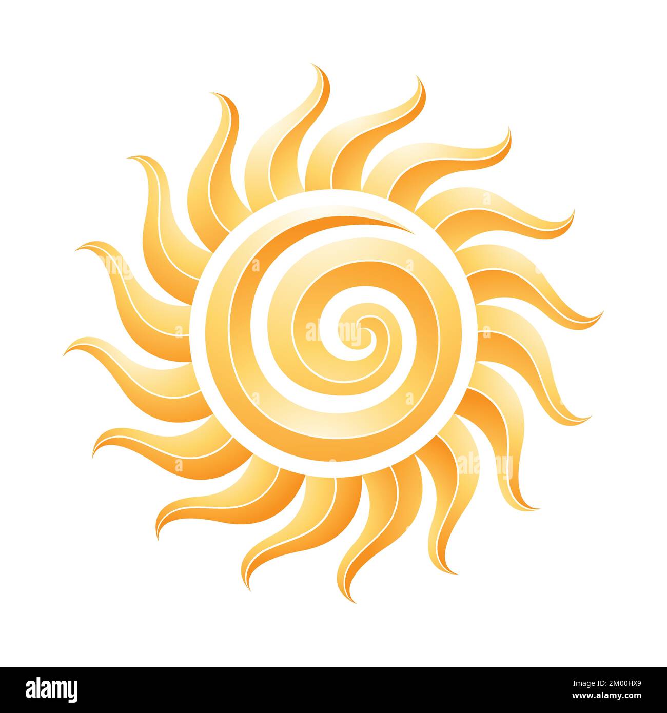 Illustration of Curvy Yellow Embossed Spiral Sun Icon isolated on a ...