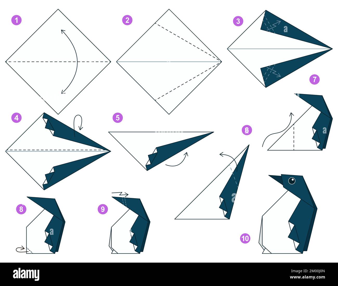 Origami tutorial for kids. Origami cute penguin Stock Vector Image ...
