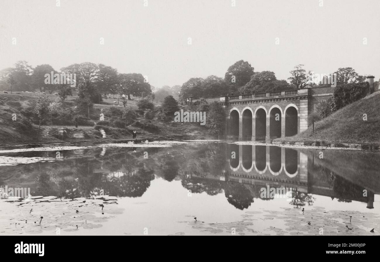 Vintage photograph - 1898 - Viaduct and pond, Hampstead Heath, London ...