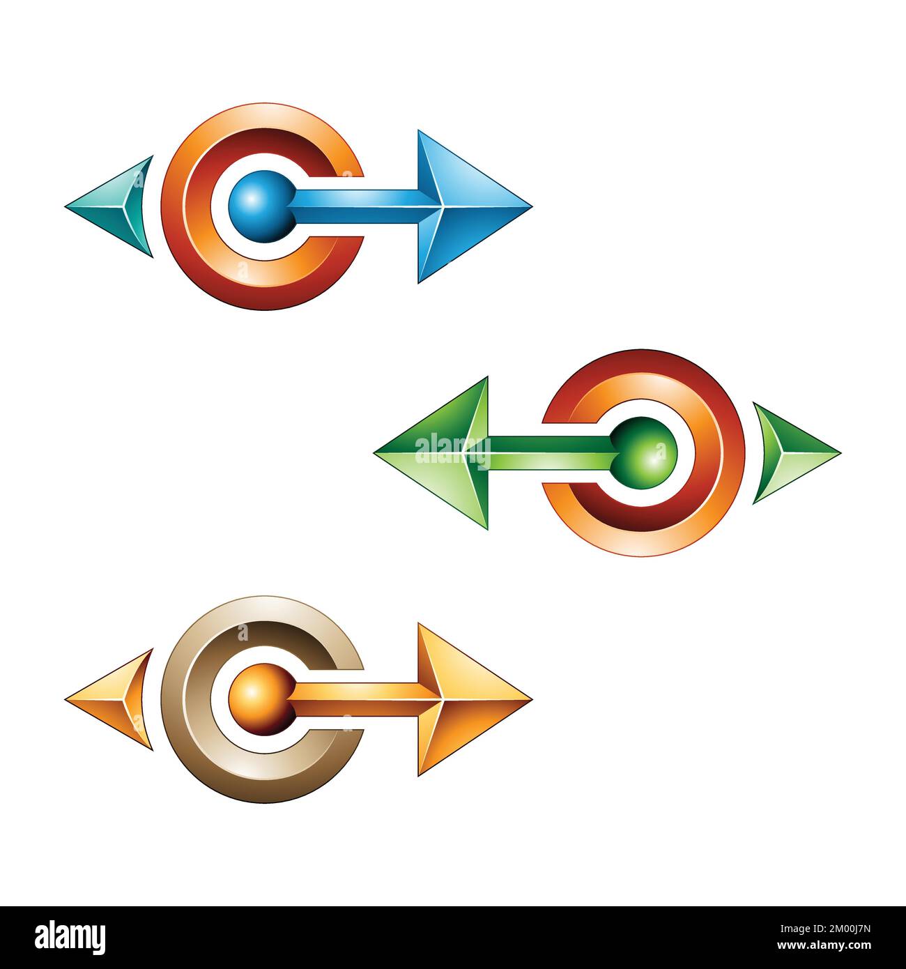 Illustration of Bold Glossy Embossed Arrows in Blue Green and Beige ...