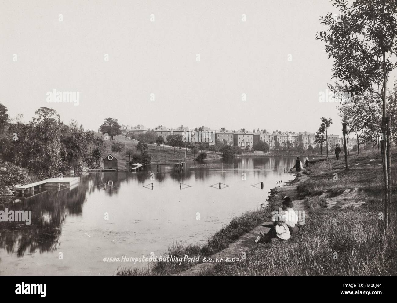 Vintage photograph - 1898 - Bathing Pond, Hampstead Heath, London Stock ...