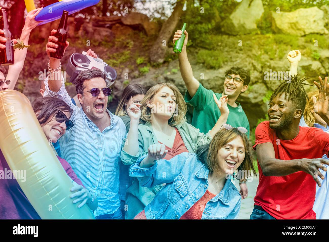 Large group of friends of different ages, cultures and ethnicities ...