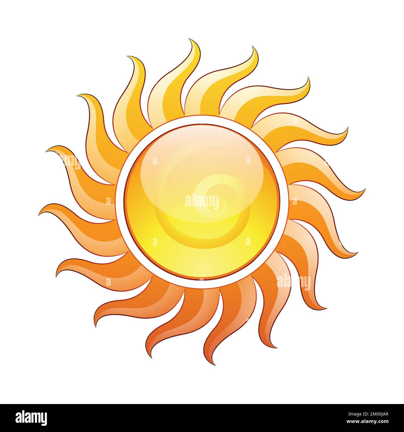 Illustration of Curvy and Glossy Yellow Spiral Sun Icon with Darker ...