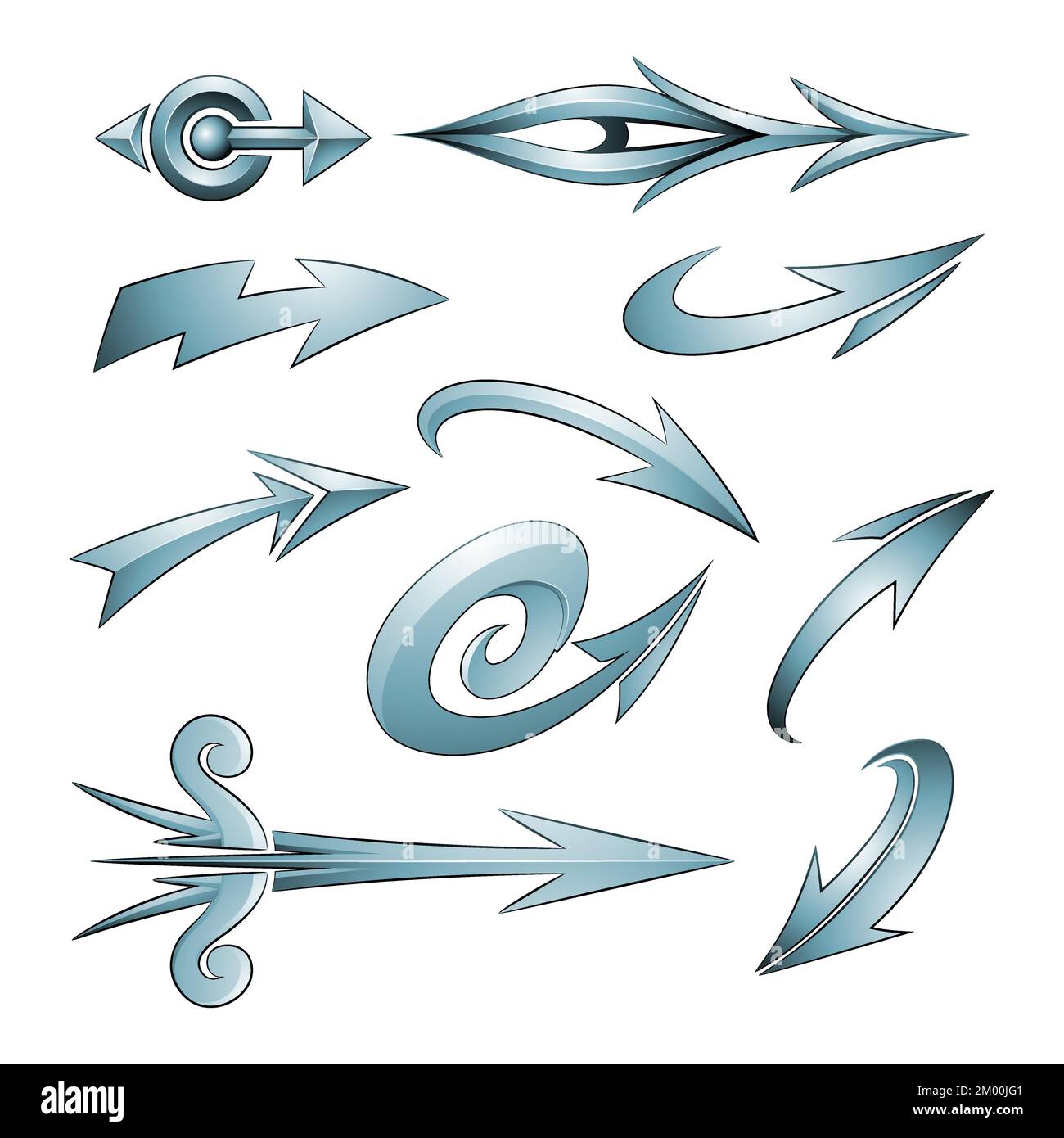 Illustration of Various Shaped Curvy Ice Blue Arrows isolated on a ...