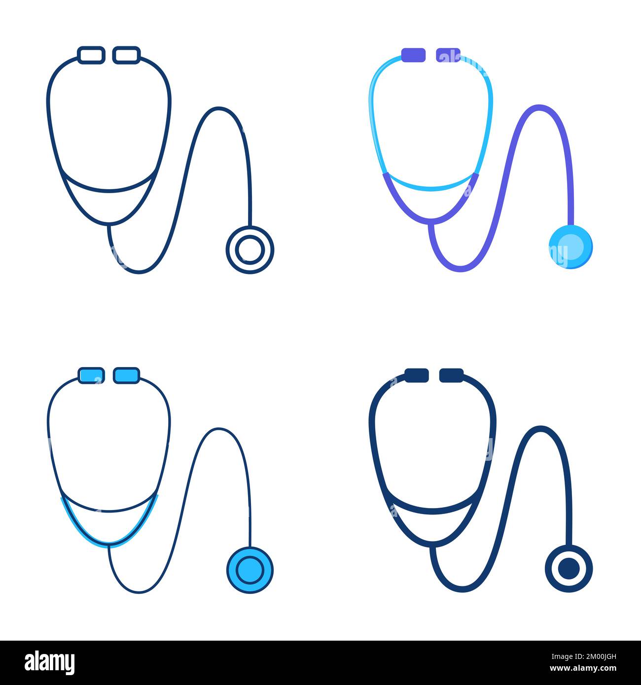 Stethoscope icon set in flat and line style. Medical instrument symbol ...