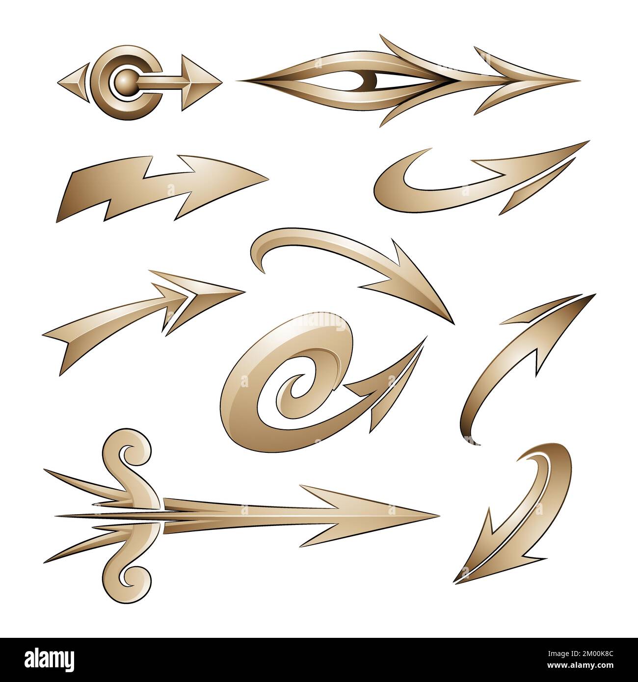 Illustration of Various Shaped Curvy Beige Arrows isolated on a White ...
