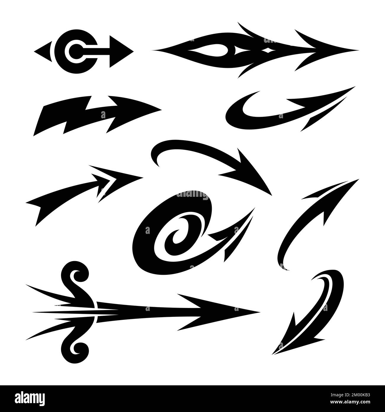 Illustration of Various Shaped Curvy Black Arrows isolated on a White ...