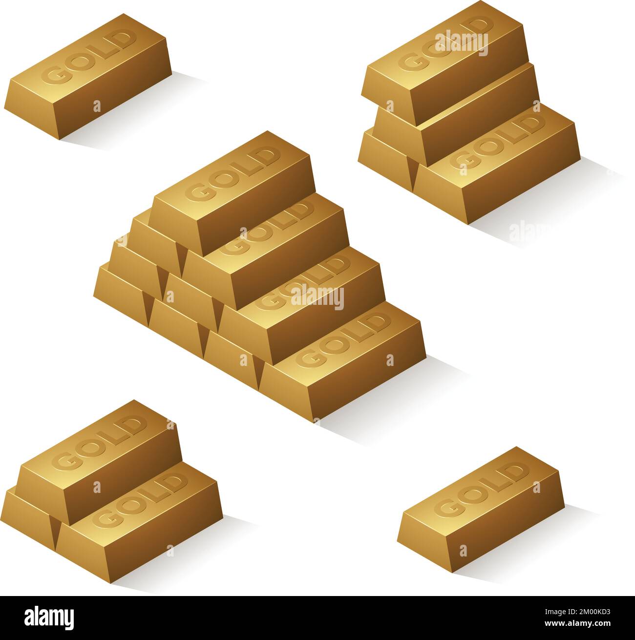 Stacks of Gold Bars with Embossed Text isolated on a White Background ...