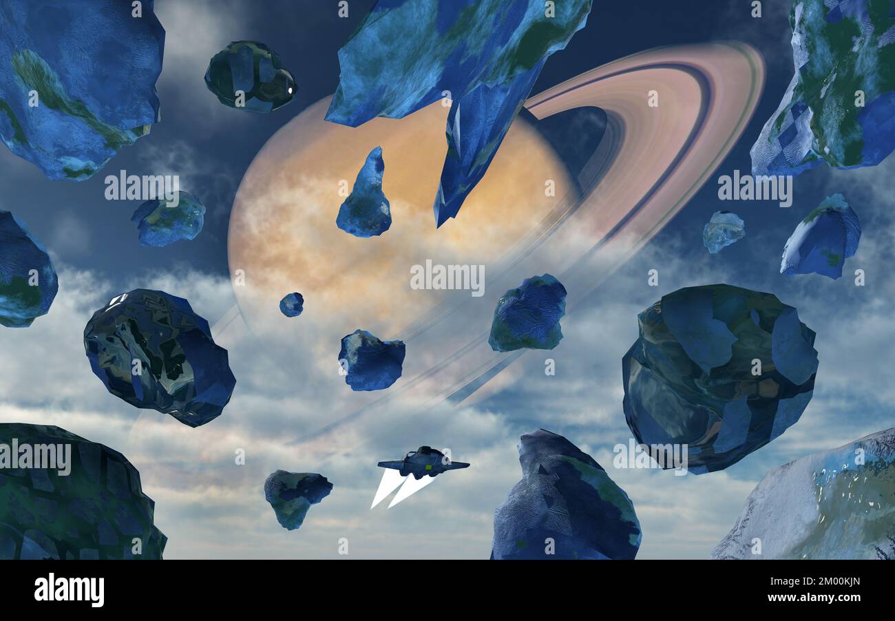 Ringed Alien Exoplanet Stock Photo - Alamy