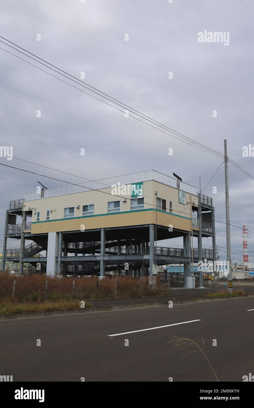Sendai, Miyagi, Japan, December 2022.Nakano 5-chome Tsunami Evacuation ...
