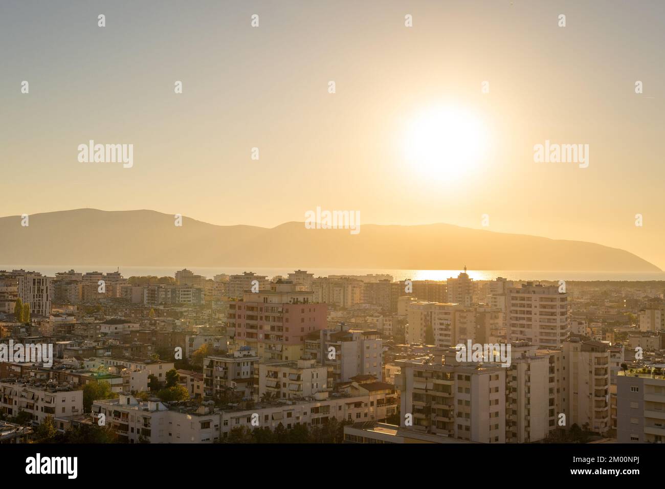 Attractive spring cityscape of Vlore city from Kuzum Baba. Captivating ...
