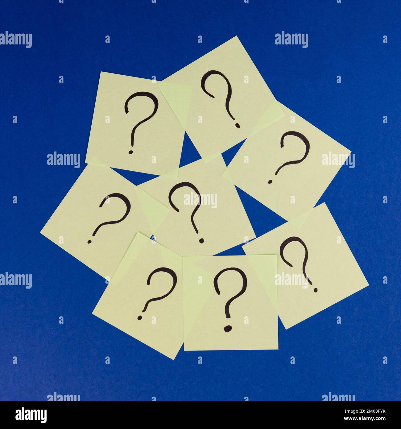 Question marks drawn on sticky notes. Idea, inspiration and creative ...
