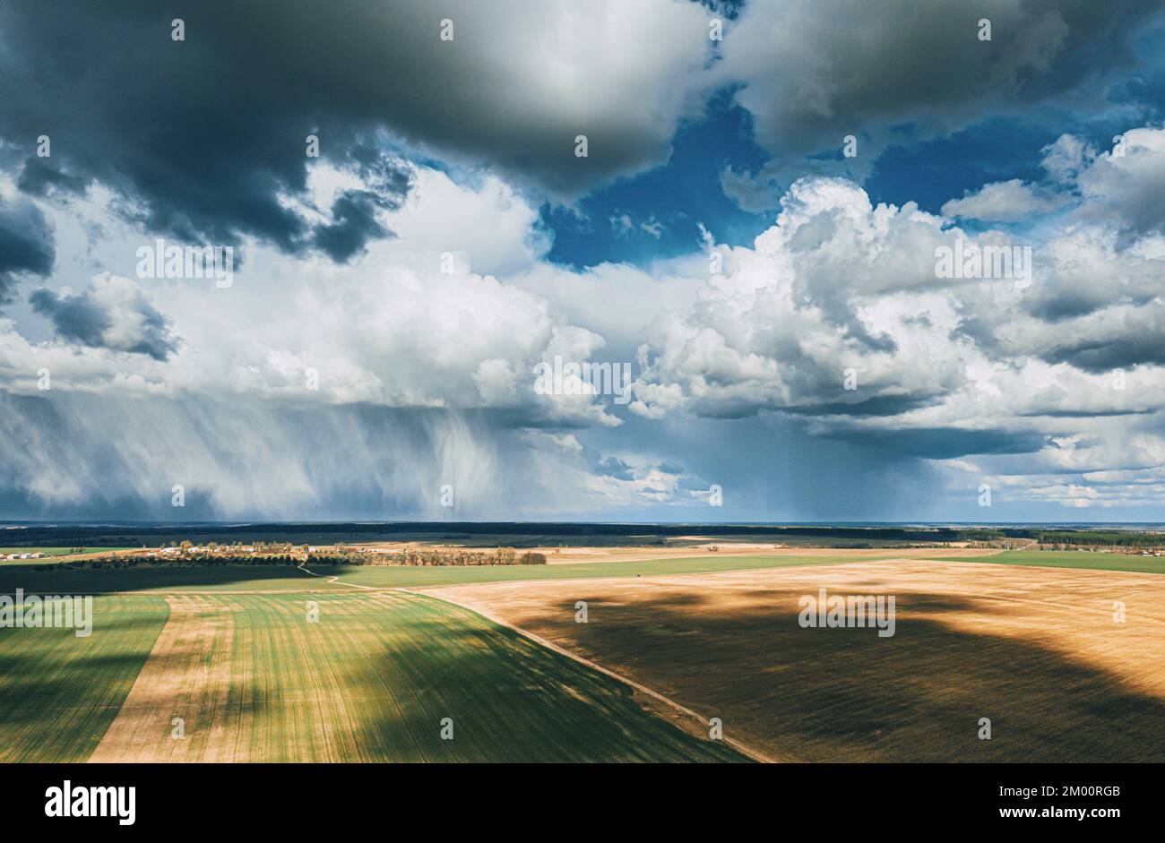 Scenic Sky With Fluffy Clouds On Horizon. Bird's-eye Aerial View ...